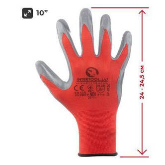 Купить Перчатка трикотажная синтетическая, покрыта нитрилом на ладони 10" INTERTOOL SP-0124 в ...
