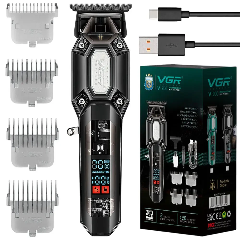 Акумуляторна машинка для стрижки волосся + 4 насадки, з USB, VGR V900, Чорний / Чоловічий тример ...