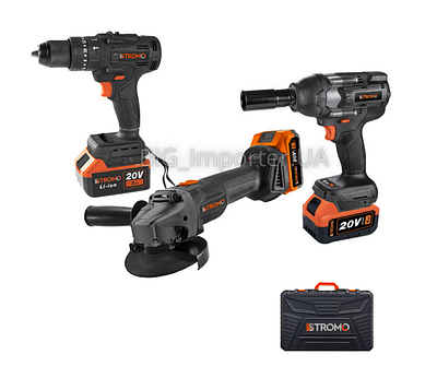 Акумуляторний набір STROMO 3в1 PA180SET Болгарка+Гайковерт+Шурупокрут, 3 АКБ 20 В, 4 А/год+2 ...