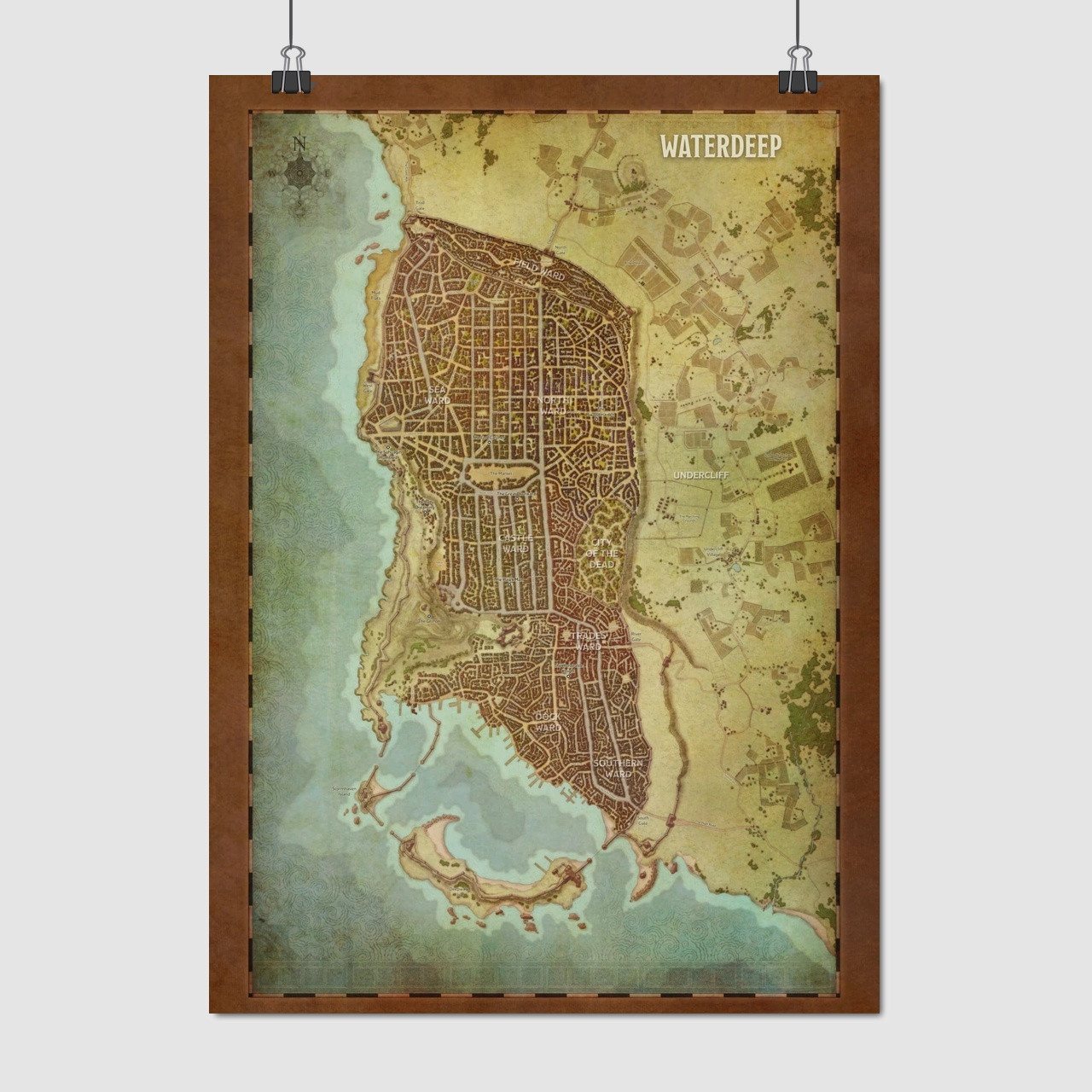 Плакат "Карта города Waterdeep, Dungeon and Dragons, DnD", 149×106см ...