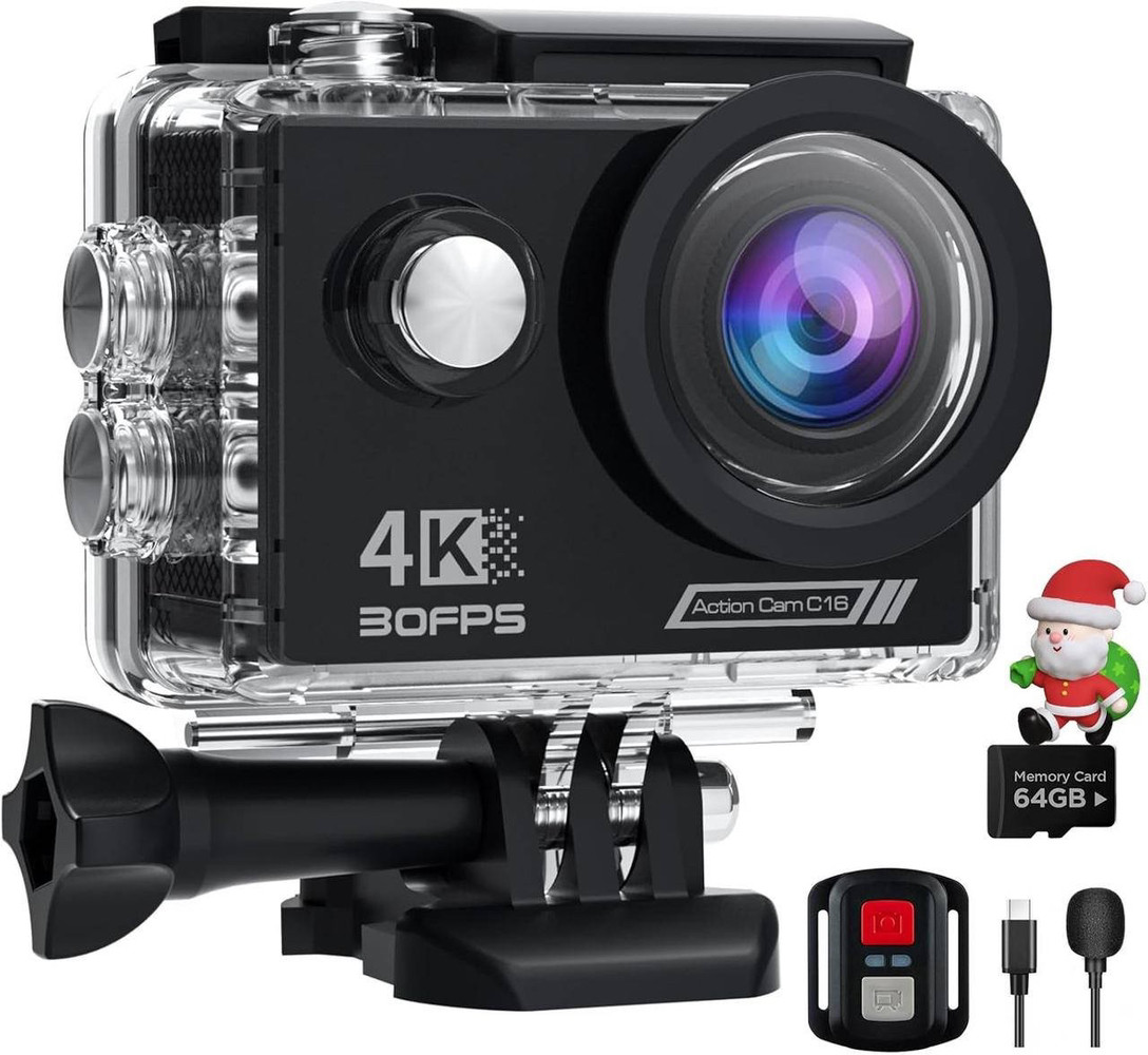 Екшн-камера Actioncam C16, 4K 30fps, водостійка 30 м, 170°, 2 акумулятори, пульт, ціна: 2099 ...