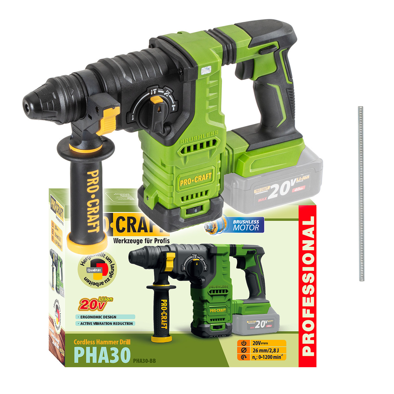 Безщітковий акумуляторний перфоратор SDS-Plus, 2.8 Дж Procraft PHA30 (без АКБ та ЗП): продаж ...