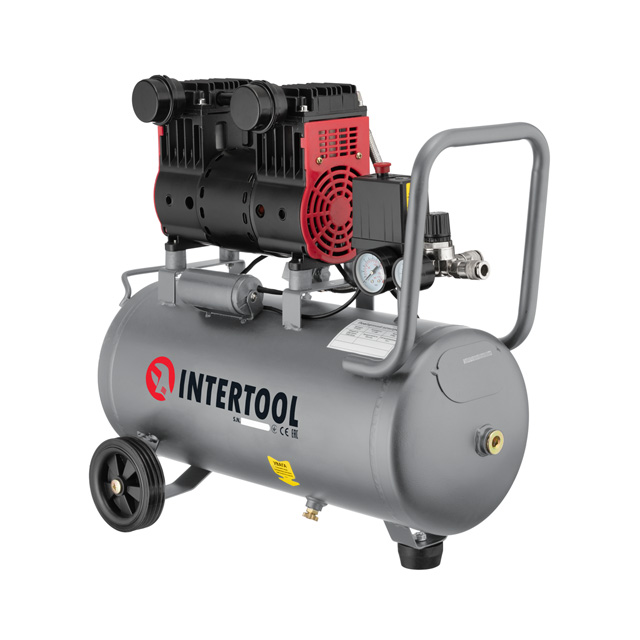 Компрессор 24 л 1.5 кВт 220 В двухпоршневой безмасляный INTERTOOL PT-0032 малошумный воздушный ...