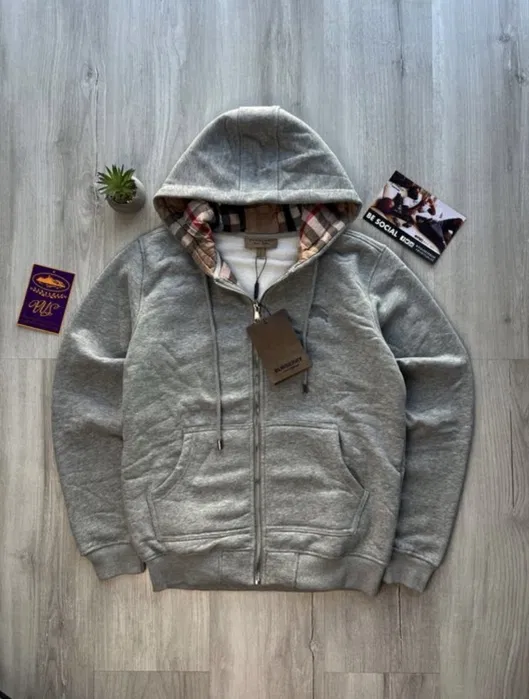 Серая мужская кофта Burberry с капюшоном на замке zip hoodie S-XL, цена ...