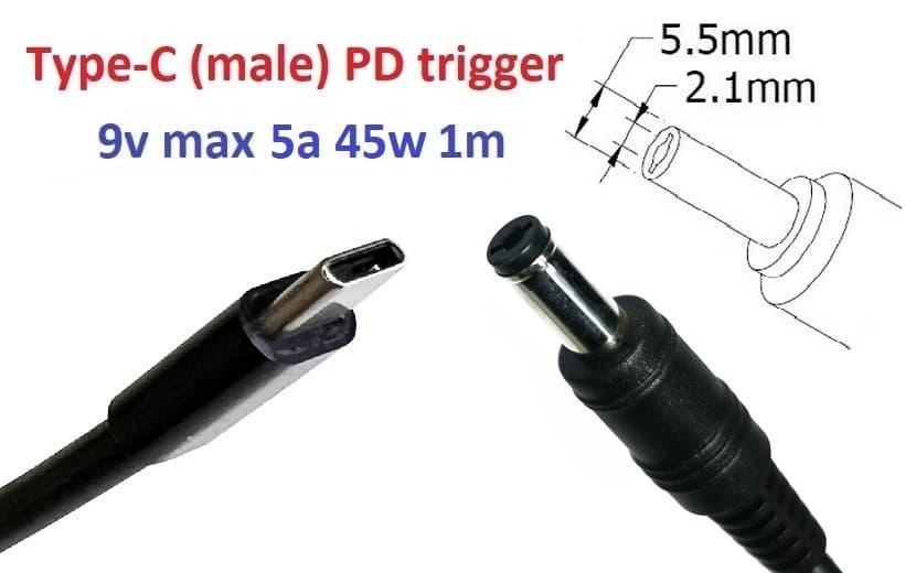 Переходник на 9v (max 5a, 45w) 5.5x2.1mm 1m з USB Type-C (male) Power ...