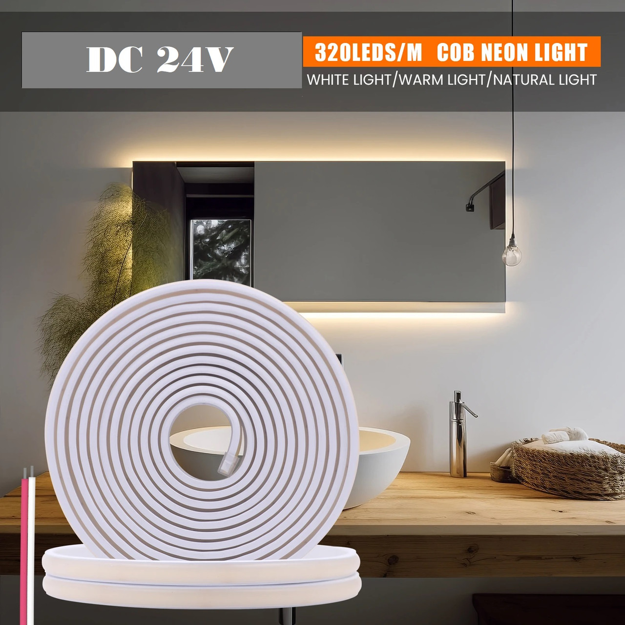 Світлодіодний неон LEDTech COB/FCOB 24v фронтального суцільного світіння. Білий 6000К: продаж ...