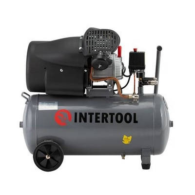 Масляный компрессор объемом 50 л INTERTOOL PT-0004, 2-х цилиндровый компрессор мощностью 2,23 ...