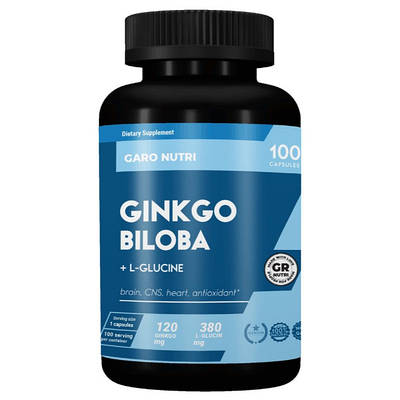 Гинкго Билоба GARO Nutrition Ginkgo Biloba + L-Glucine 60 mg 100 Caps ...