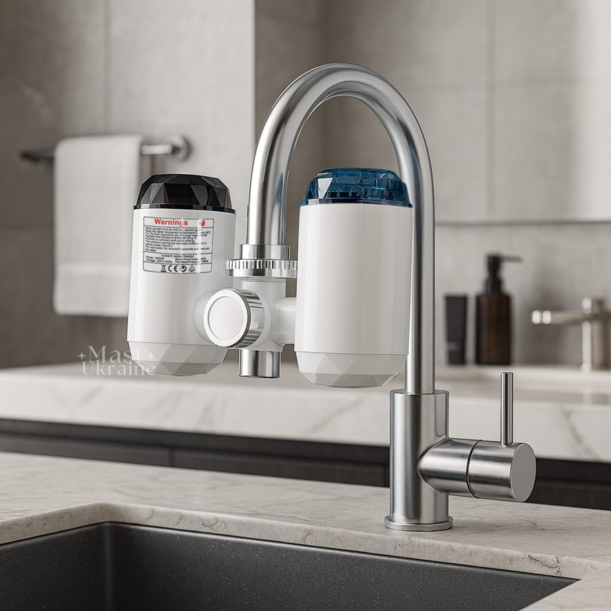 Проточний водонагрівач на кран із фільтром 3000 Вт, електрична насадка ...