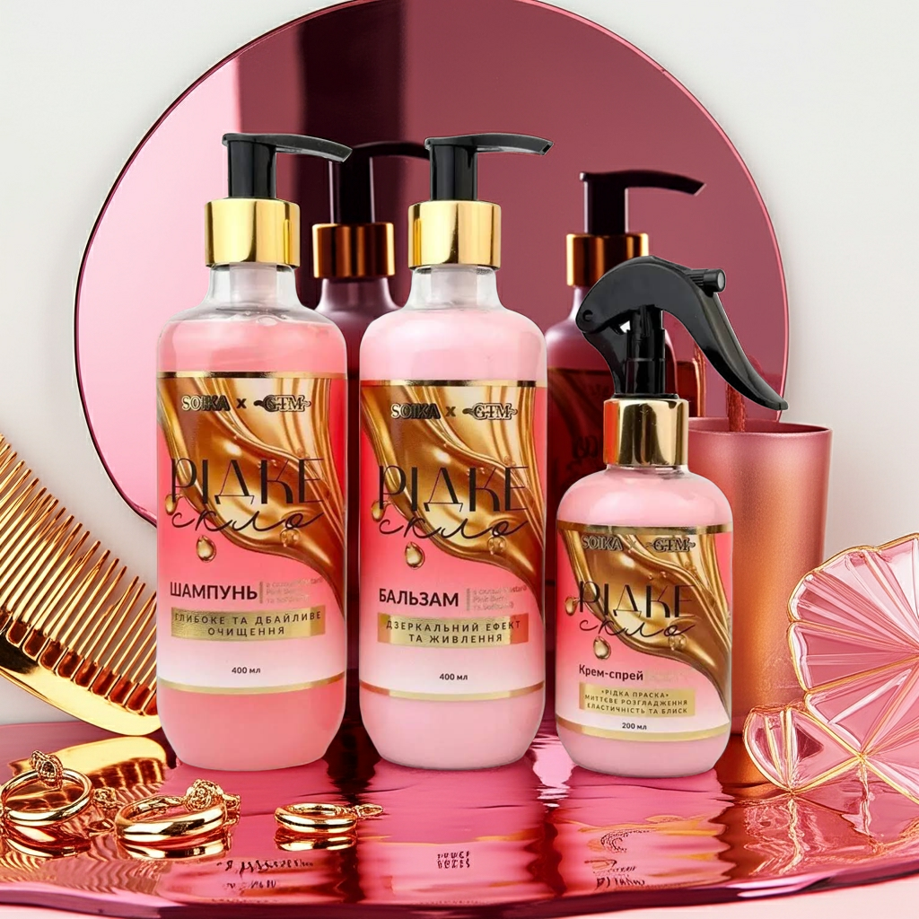 Набір для догляду за волоссям "Рідке скло" SOIKA & GTM (шампунь, бальзам, крем-спрей): продаж ...