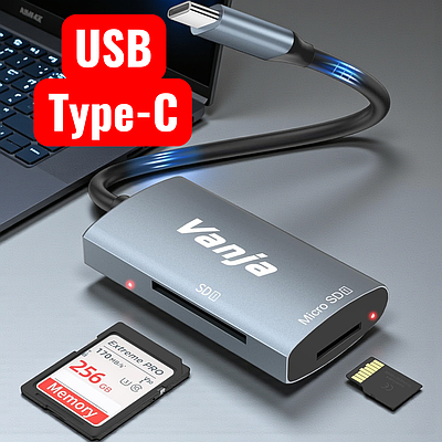 USB-C кардрідер KiWiBiRD для SD карт, OTG адаптер SD/SDHC/SDXC UHS-I ...