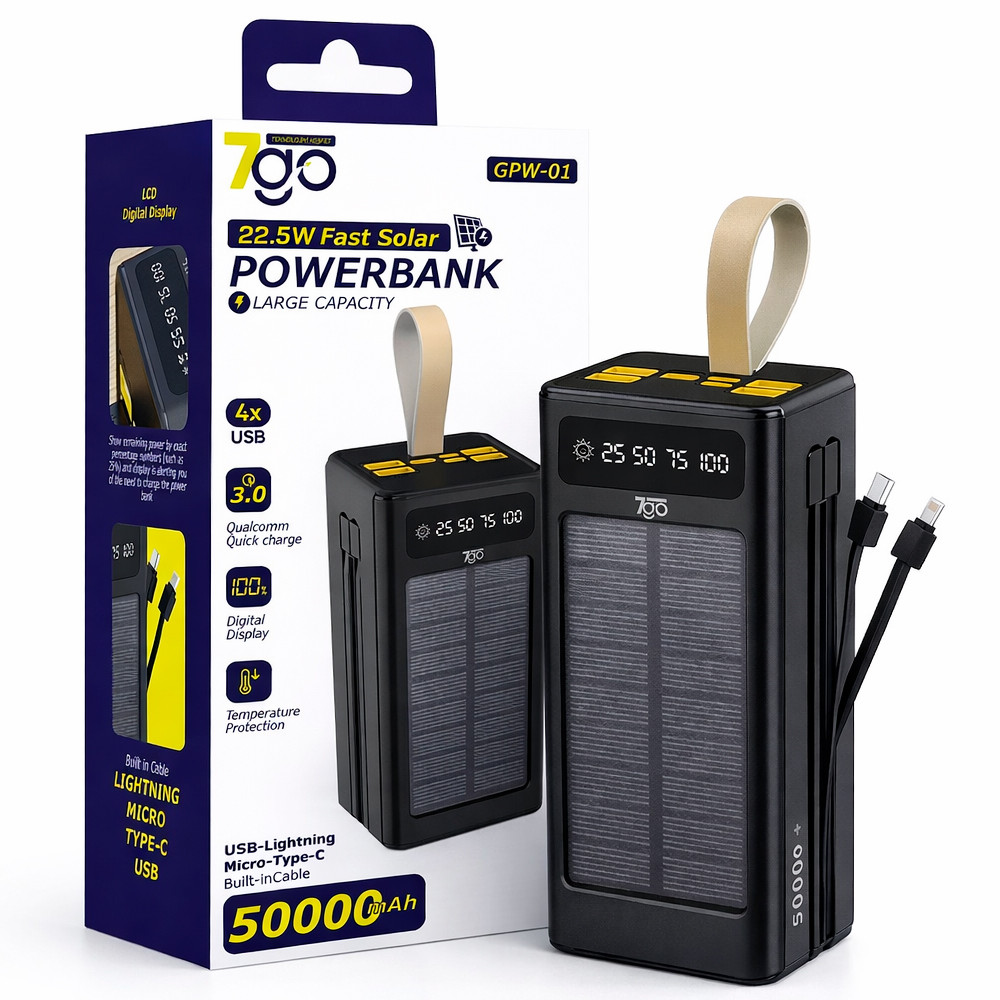 Повербанк 50000mAh сонячна панель ліхтарик PD 22,5W швидка зарядка 4 ...