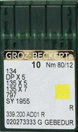 Голка Groz-Beckert 134, DPx5, 135x5, 135x7 GEBEDUR з товстої колбою і позолотою 10 шт/уп, ціна ...