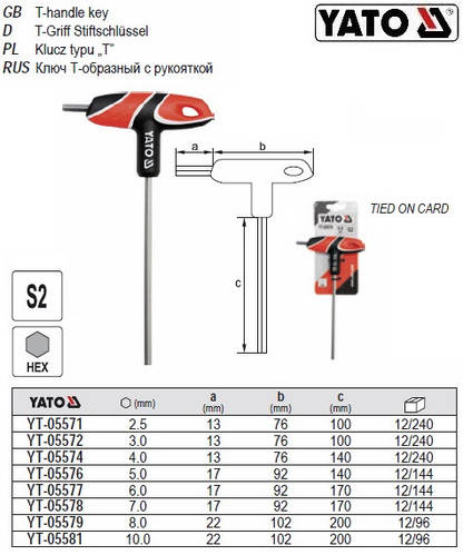 Купить Ключ 6 гранный ручка YATO Польща HEX М6 l=170 мм YT-05577, цена 130.68 ₴ — Prom.ua (ID ...