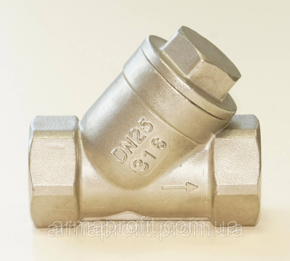 Клапан обратный нержавеющий резьбовой Y-обр. AISI304 Ду20 Ру40 (ID ...