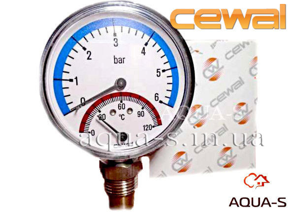 Термоманометр для отопления CEWAL 4 бара 120 °C (D 80 мм.) вертикальный (Италия): продажа, цена ...