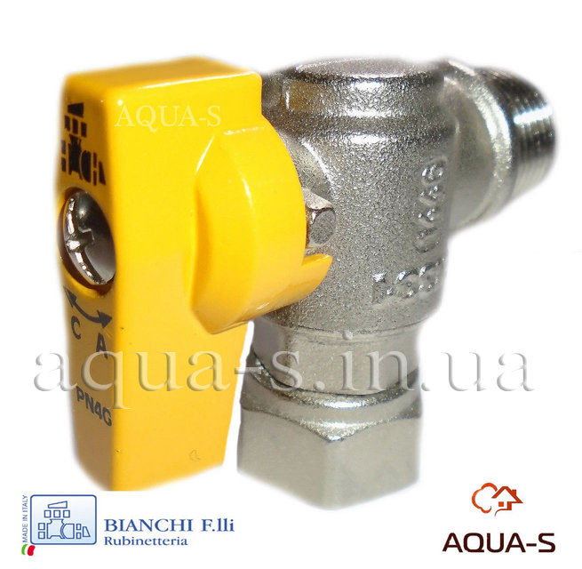 Кран Газовый Bianchi DN 1/2"x1/2" (ВН) Угловой с Накидной Гайкой ...
