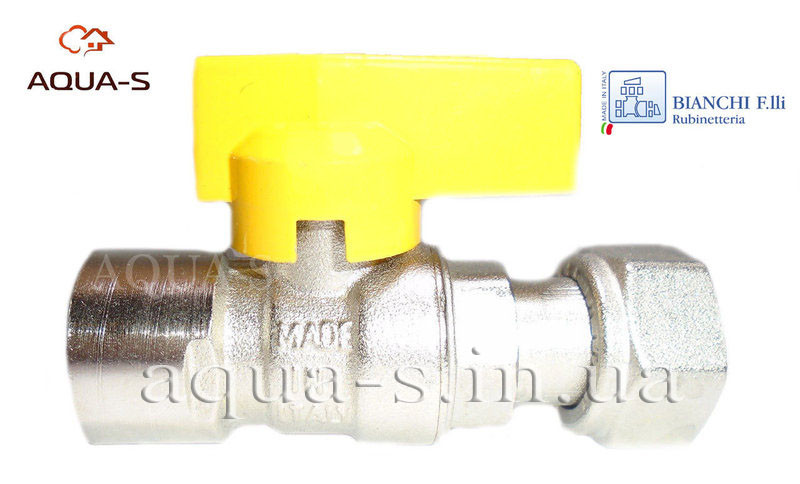 Кран Газовый Bianchi DN 1/2"x1/2" (ВВ) Прямой с Накидной Гайкой (Италия ...