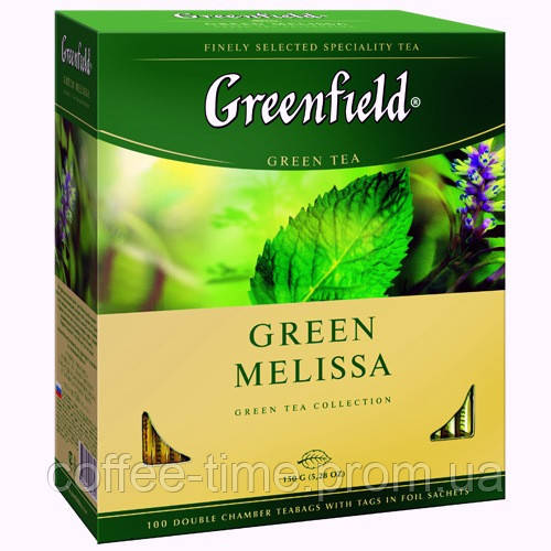 Чай Гринфилд Green Melissa зеленый с мятой и мелиссой 100 пакетов по 1 ...