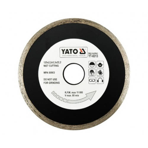 Диск відрізний алмазний для мокрого різання YATO 125x2.2x5.3x22.2мм (ID ...