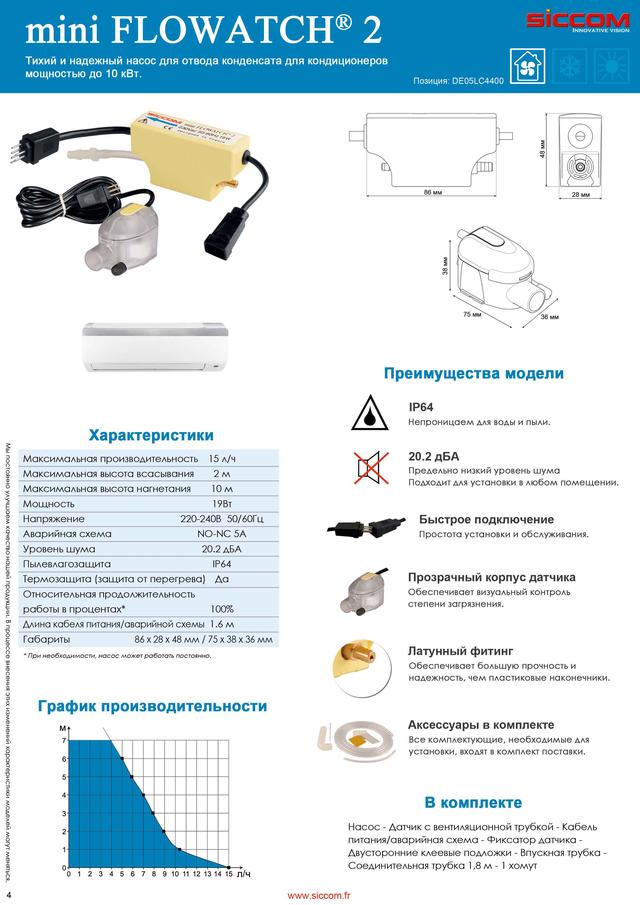 Дренажный Насос для Отвода Конденсата SICCOM Mini Flowatch 2 (насос для Кондиционера) — в ...