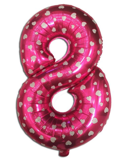 Шар цифра 8 фольгированная розовая с сердечками , 77 х 53 см. (ID ...