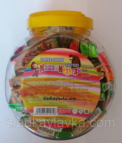 Купить Жевательная конфета Маша и Медведь Toffee Candy Tattoo 100 шт ...