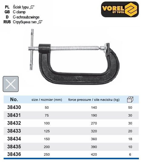 Струбцина Винтовая Тип G L=125 Мм Польща VOREL-38433 — Купить Недорого ...