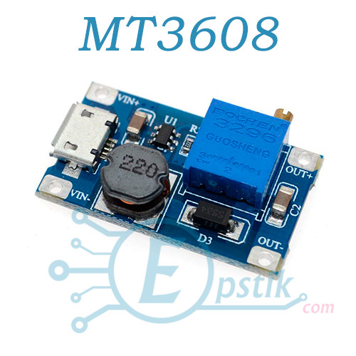 Модуль MT3608-microUSB повышающий DC-DC преобразователь 24В 2А: продажа ...